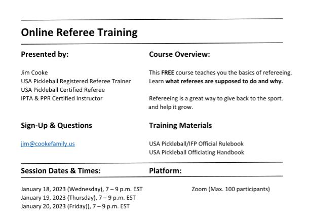 FREE Online Referee Training – Wichita Pickleball